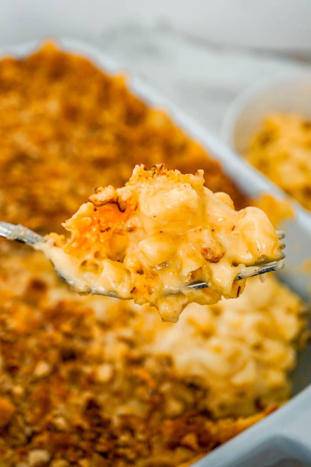 Creamy Baked Mac n Cheese with Pretzel Breadcrumbs